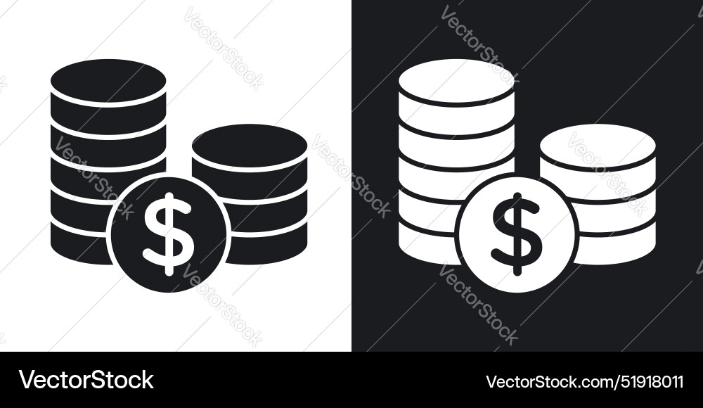 Coins icon set in solid black and white color Vector Image
