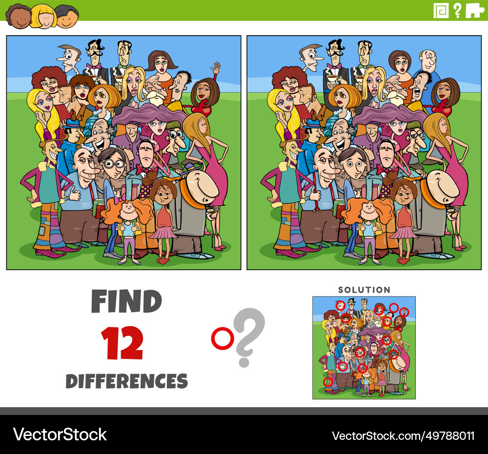 Differences activity with funny cartoon people Vector Image