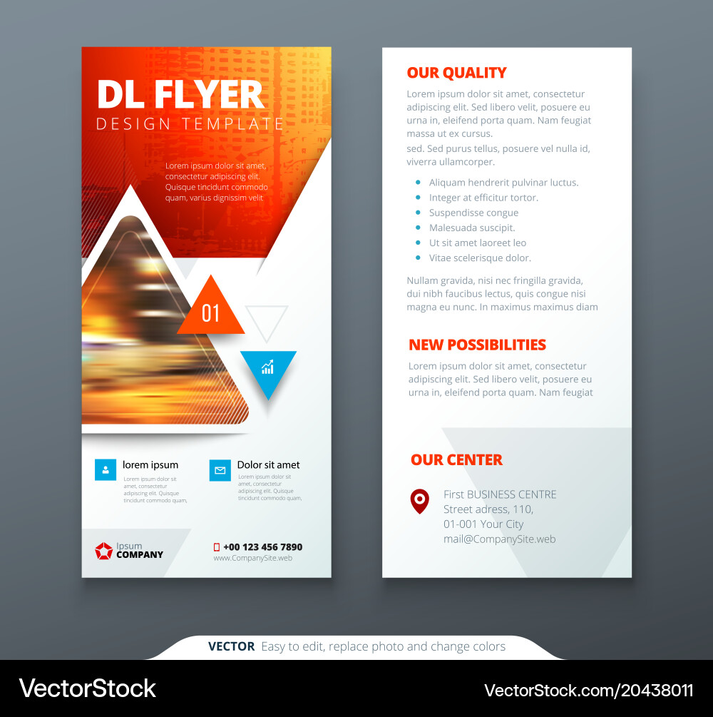 Dl flyer design red orange template Royalty Free Vector