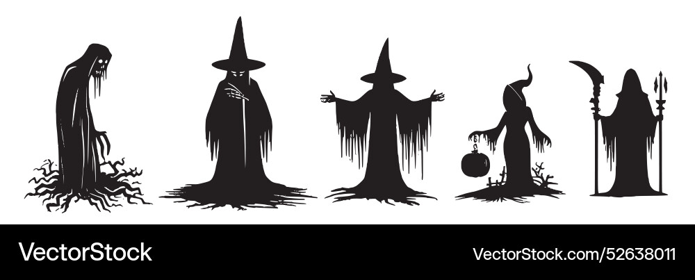 Silhouette horror scary characters set Royalty Free Vector