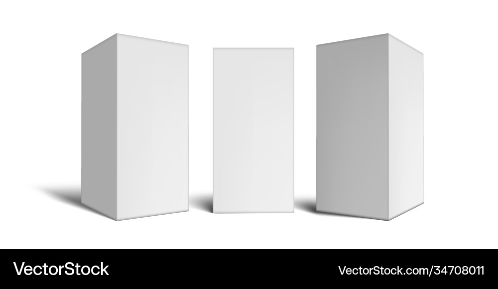Three realistic white cardboard box on back Vector Image