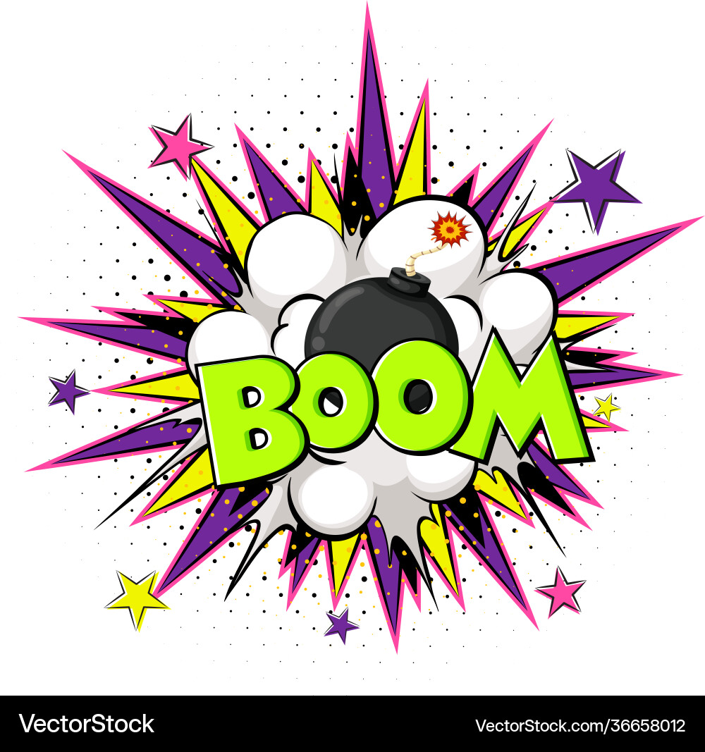 Comic speech bubble with boom text Royalty Free Vector Image