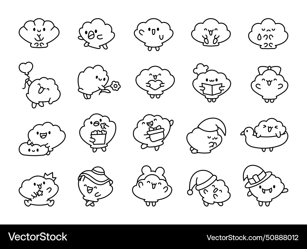 Cute seashell with smiling face coloring page Vector Image