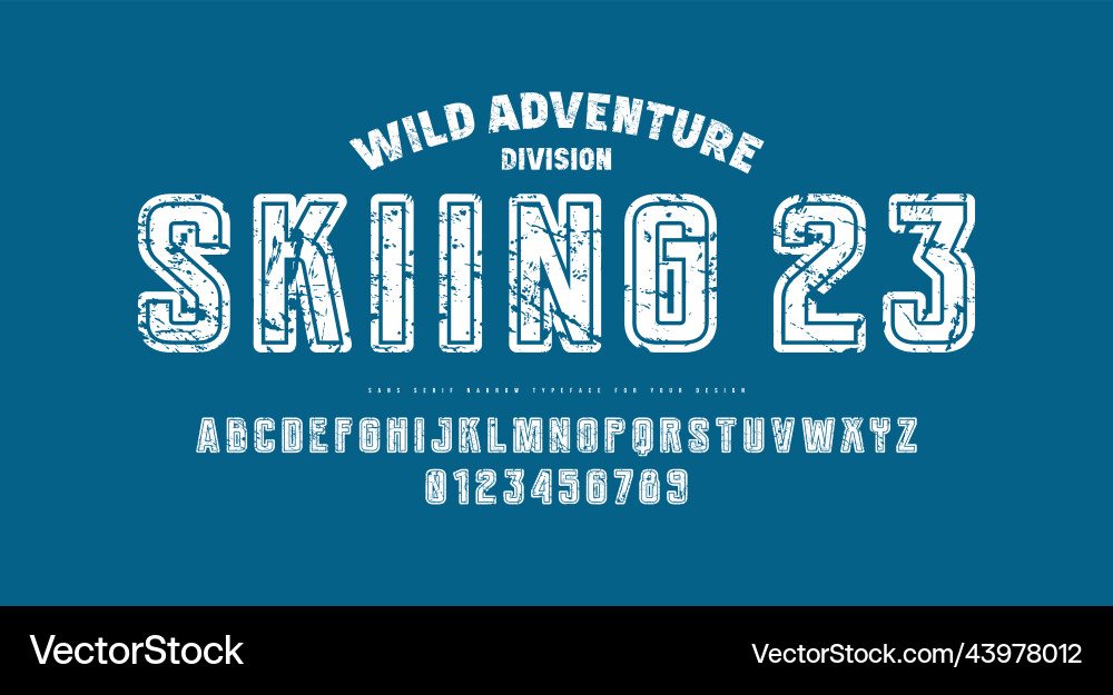 Narrow sans serif font with contour Royalty Free Vector