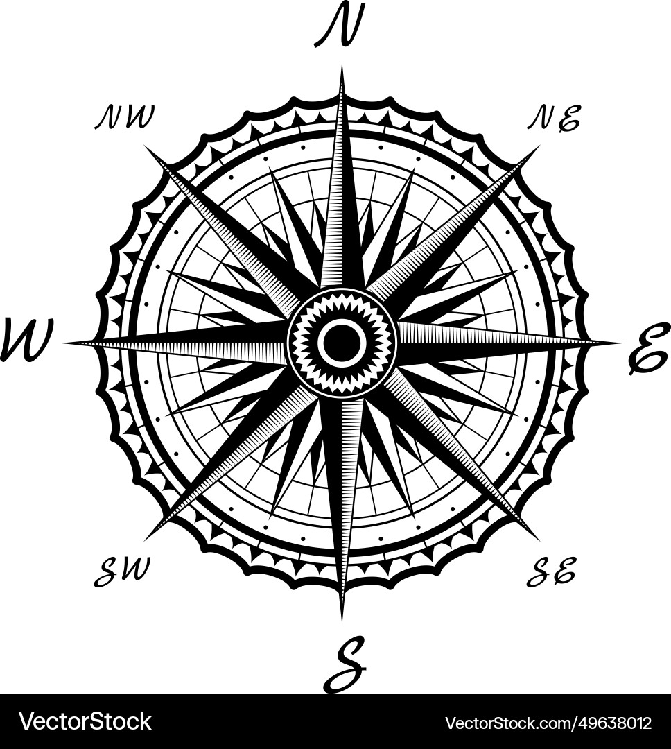 Nautical compass vintage marine navigation guide Vector Image