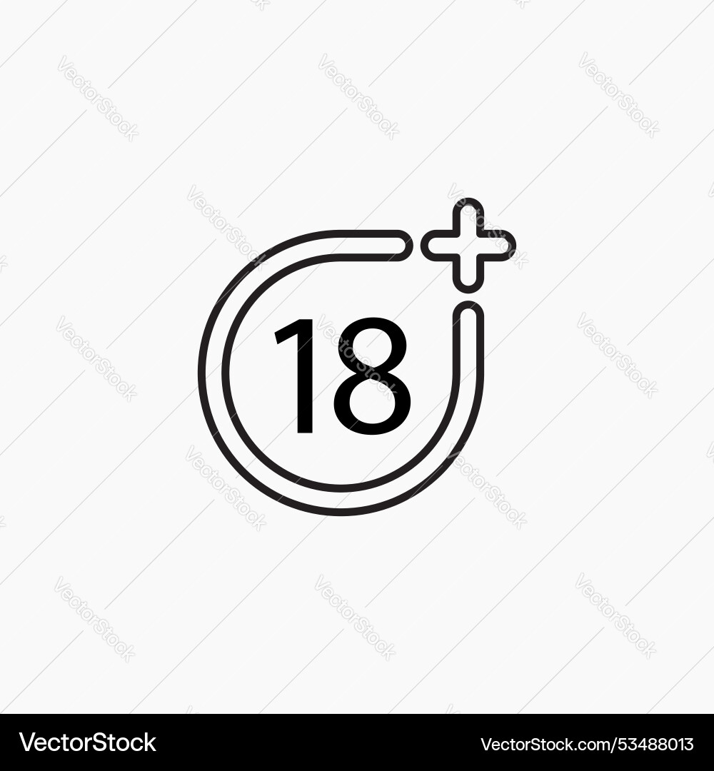 18 plusline in thin line black color flat simple Vector Image
