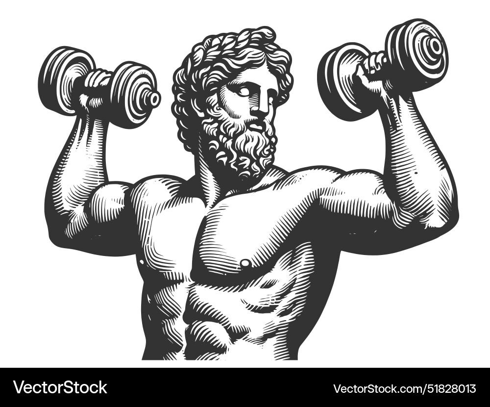 Ancient greek statue lifting dumbbells Royalty Free Vector