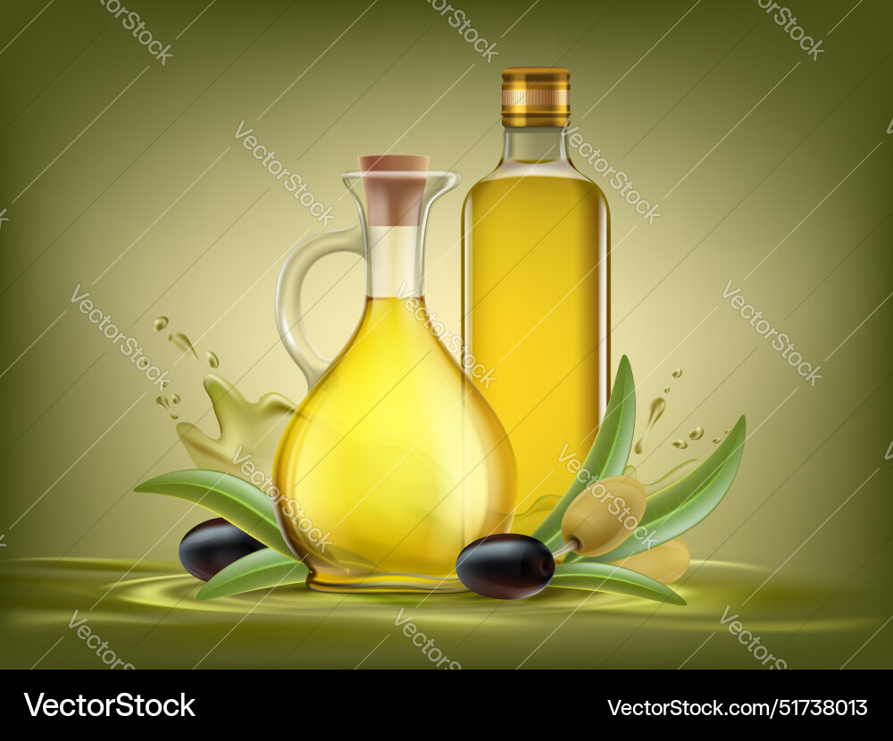 Bottle and jar with olive oil Royalty Free Vector Image