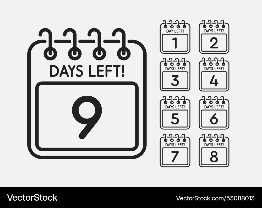 Countdown daily page calendar icon - 9 day left Vector Image