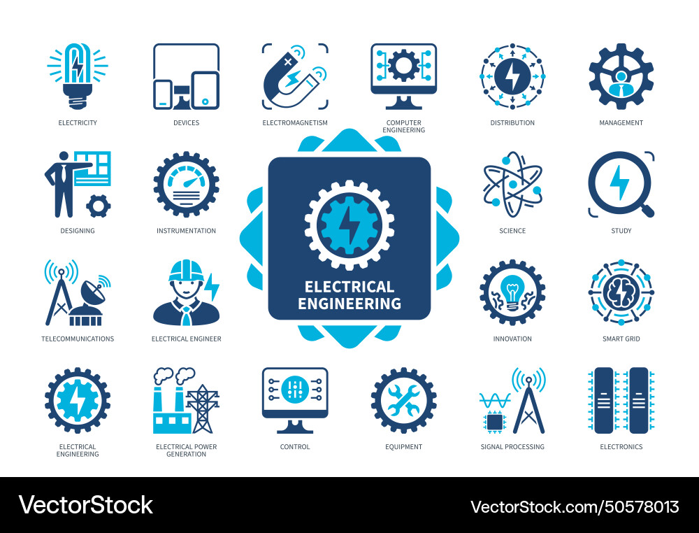 Electrical engineering solid icon set Royalty Free Vector