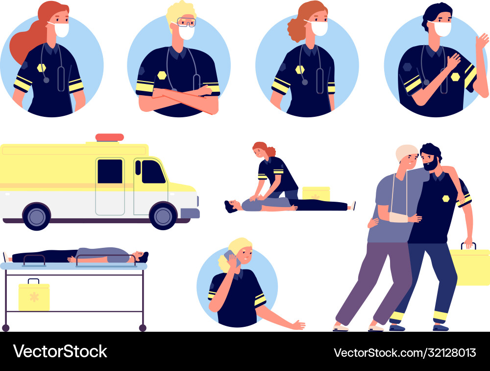 Emergency help paramedics characters first aid Vector Image