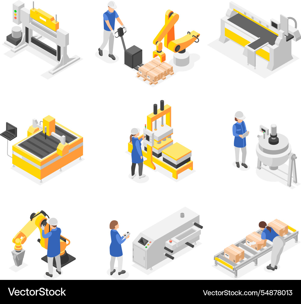 Isometric factory workers people in uniform Vector Image