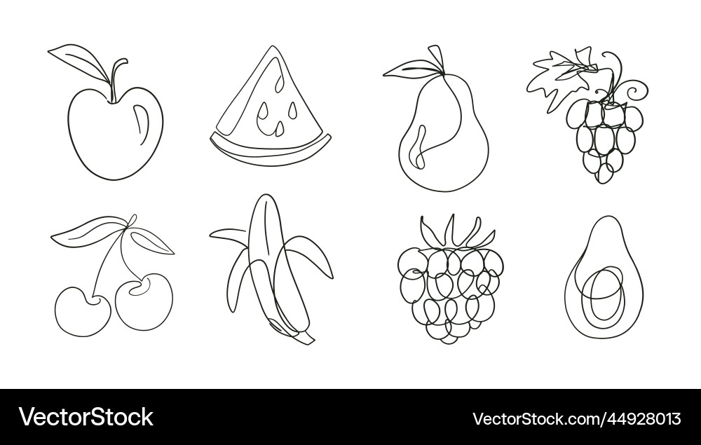 One line drawing fruits set Royalty Free Vector Image