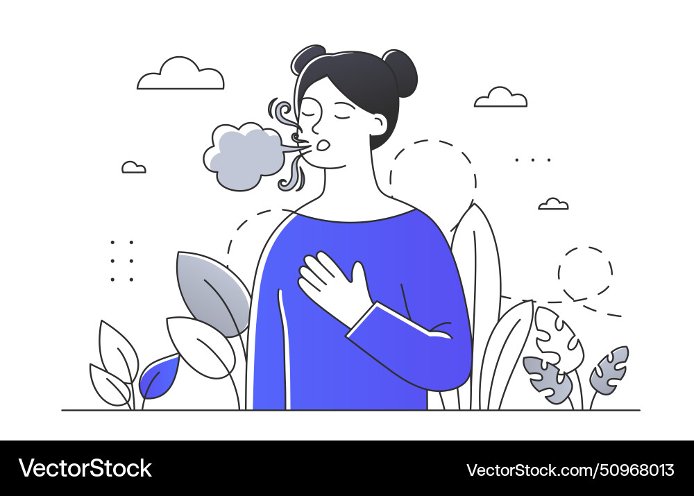 Relaxed breathing woman linear Royalty Free Vector Image