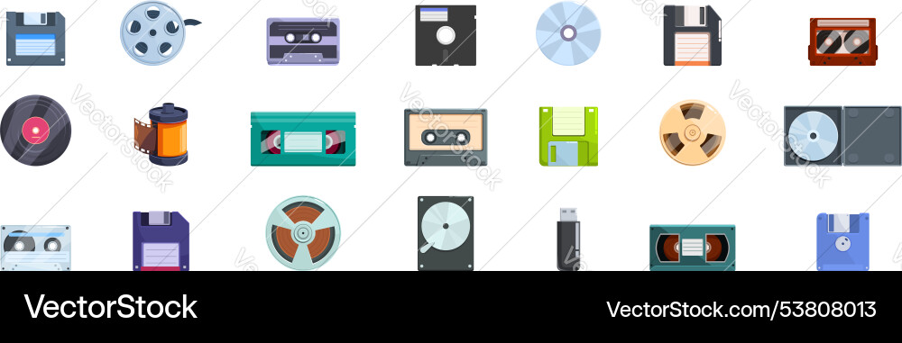 Retro media storage icons set collection Vector Image