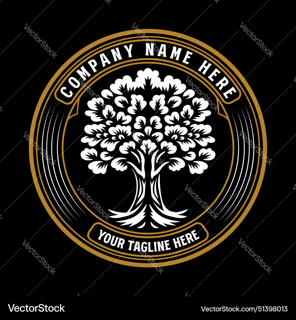 Vintage retro circle oak banyan maple tree Vector Image