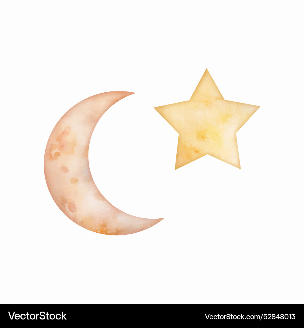 Watercolor cute crescent moon and star Royalty Free Vector
