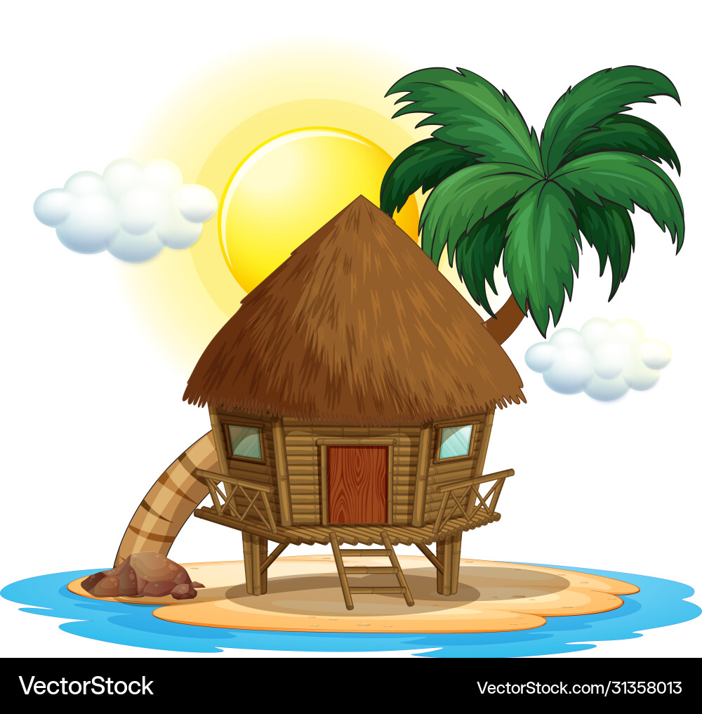 Wooden hut on island Royalty Free Vector Image