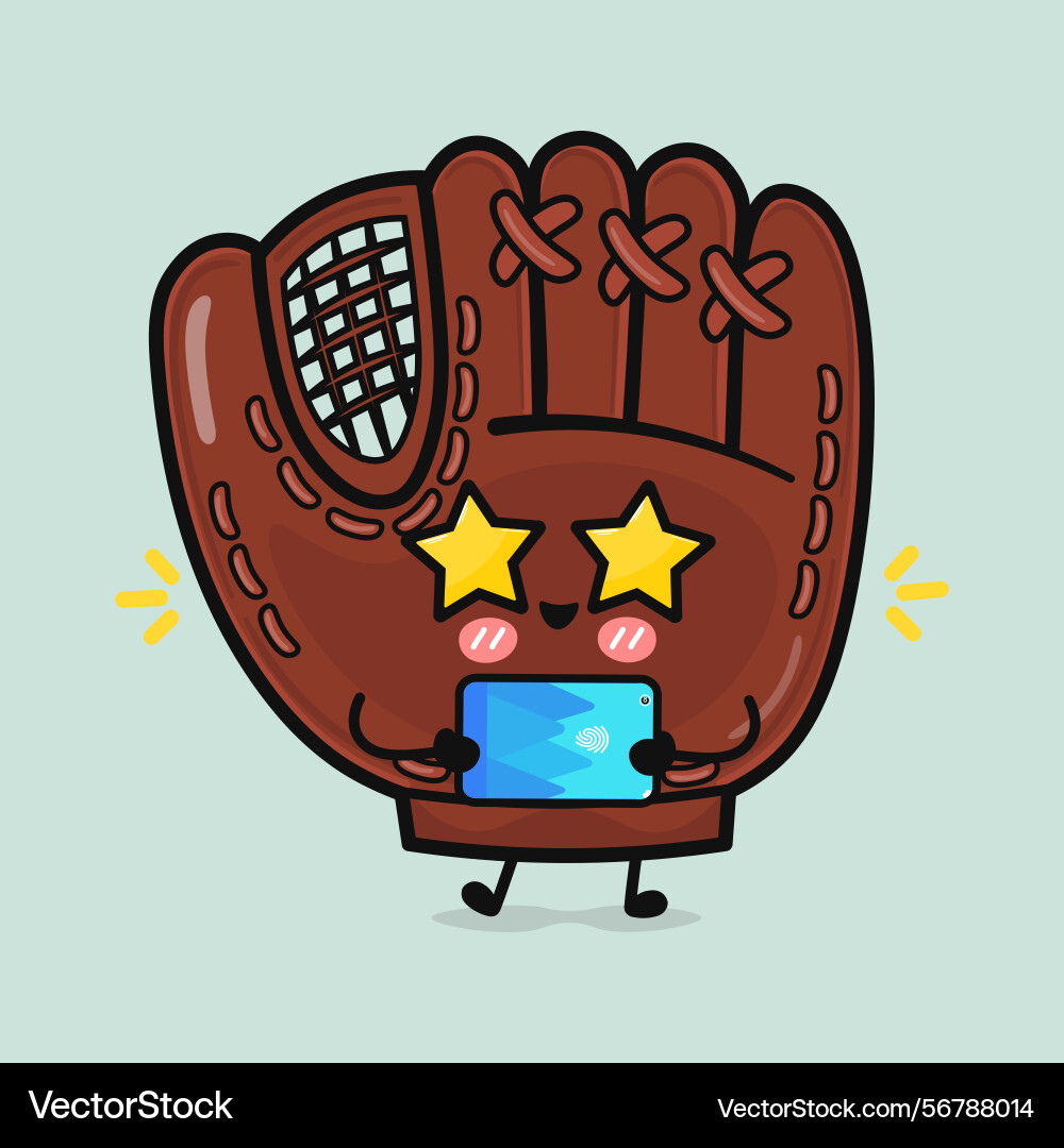 A cheerful cartoon baseball mitt with star eyes Vector Image