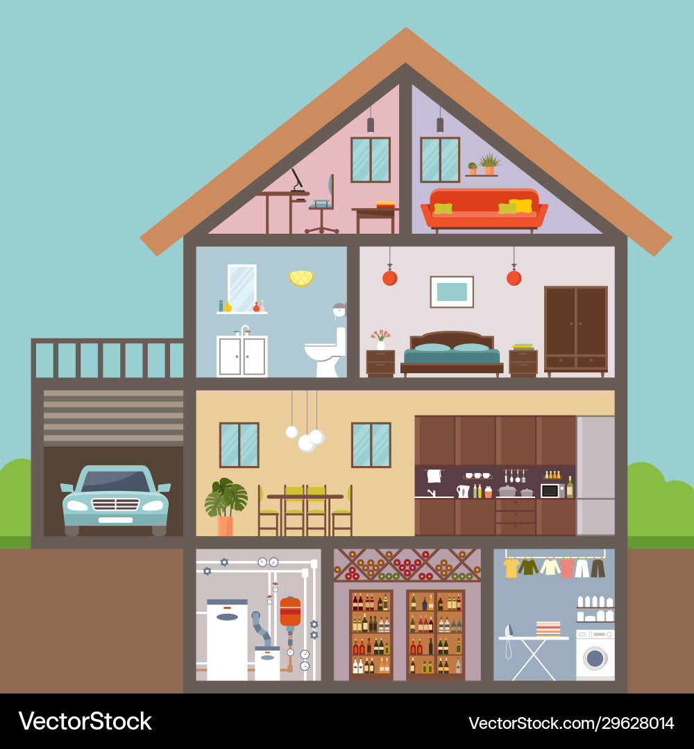 Interior House Cutaway Royalty Free Vector Image