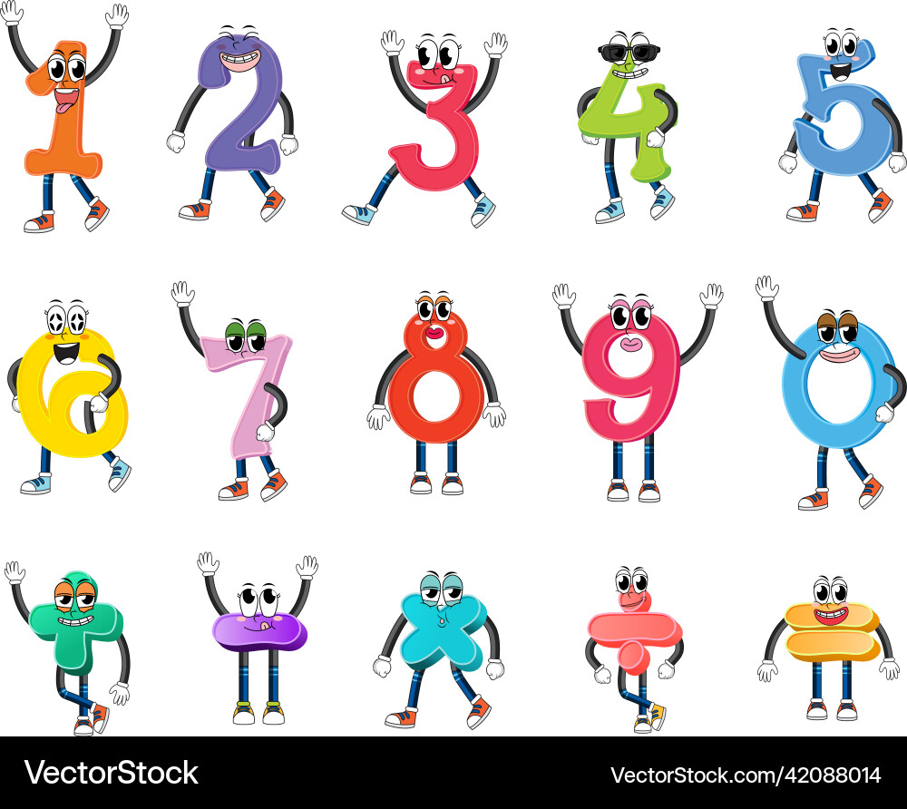 Number 0 to 9 with math symbols Royalty Free Vector Image