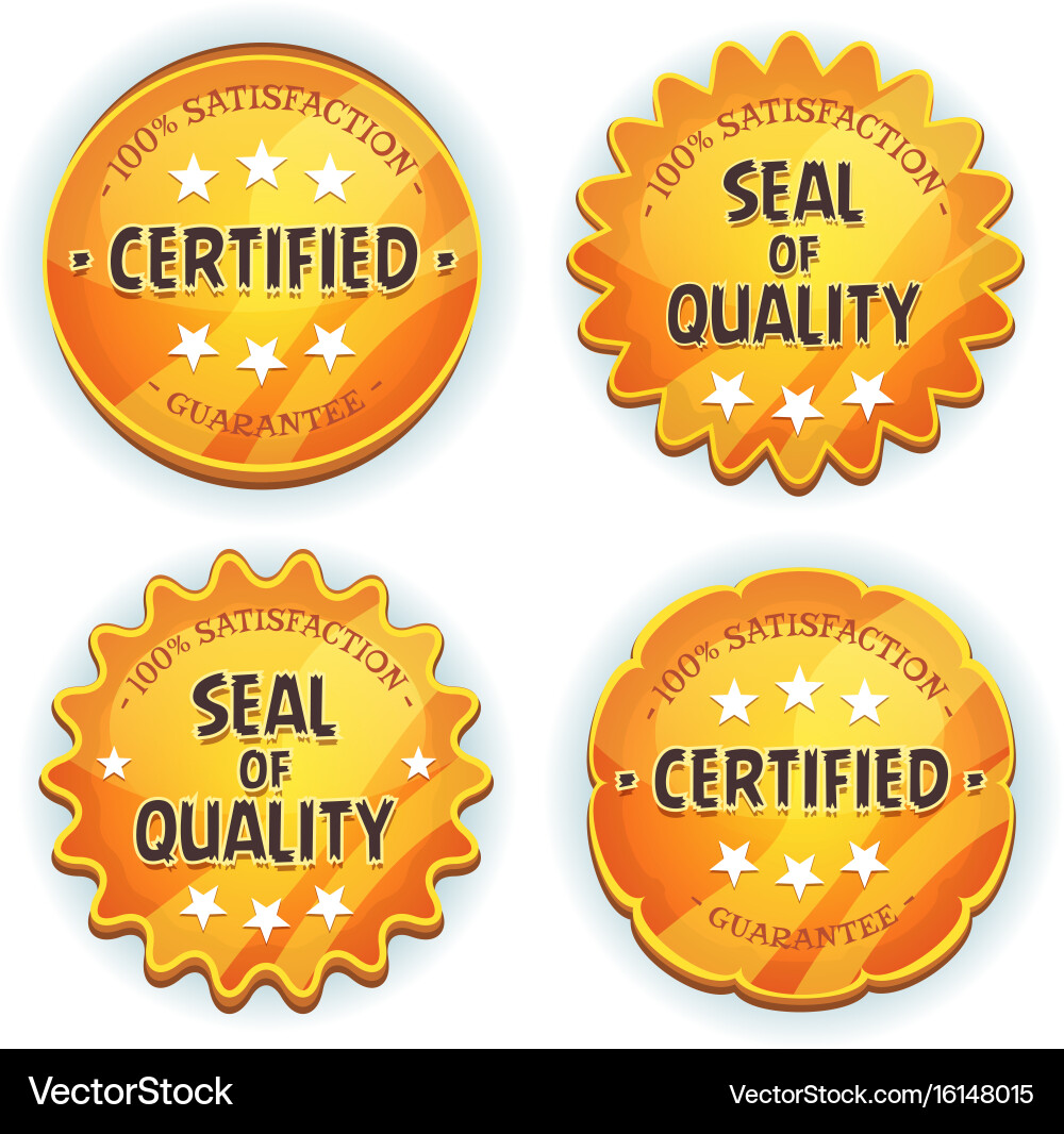 Cartoon gold premium quality seals Royalty Free Vector Image