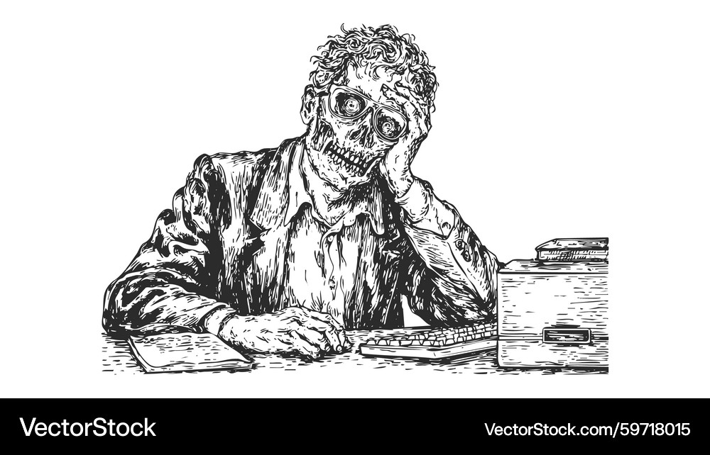Despairing Skeleton at Desk – Royalty-Free Vector | VectorStock