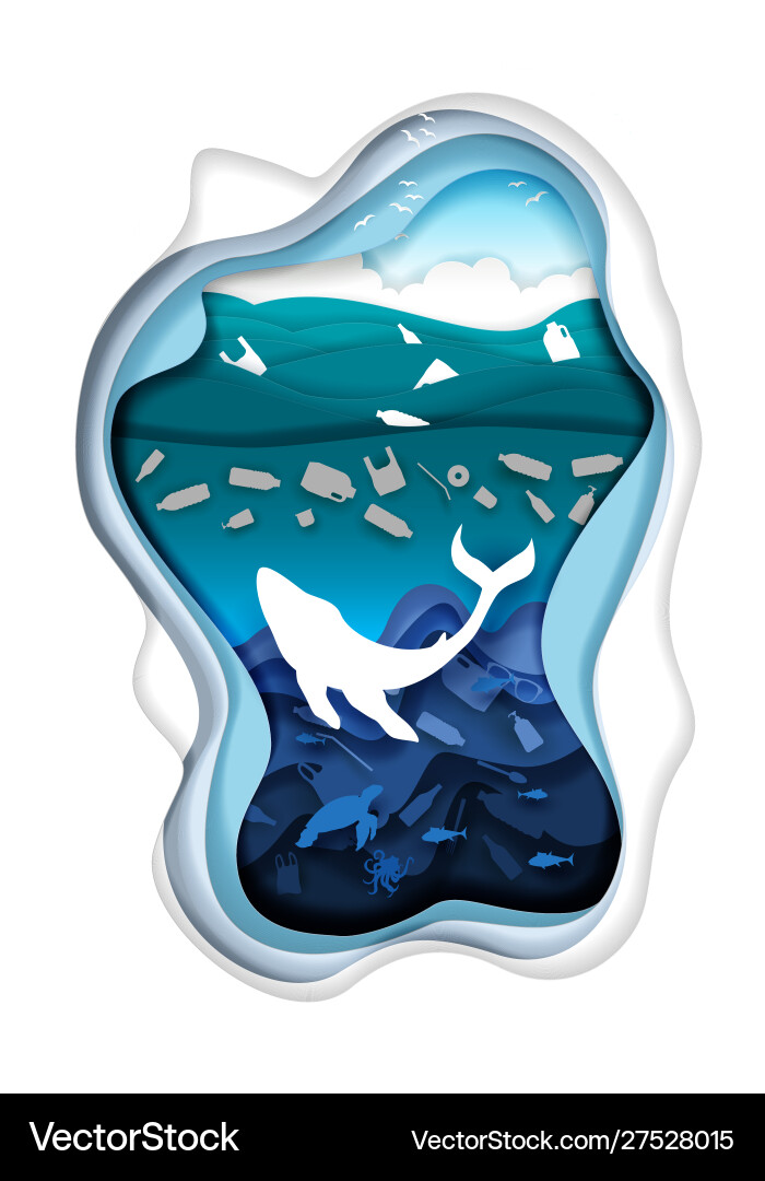 Marine pollution in paper art Royalty Free Vector Image