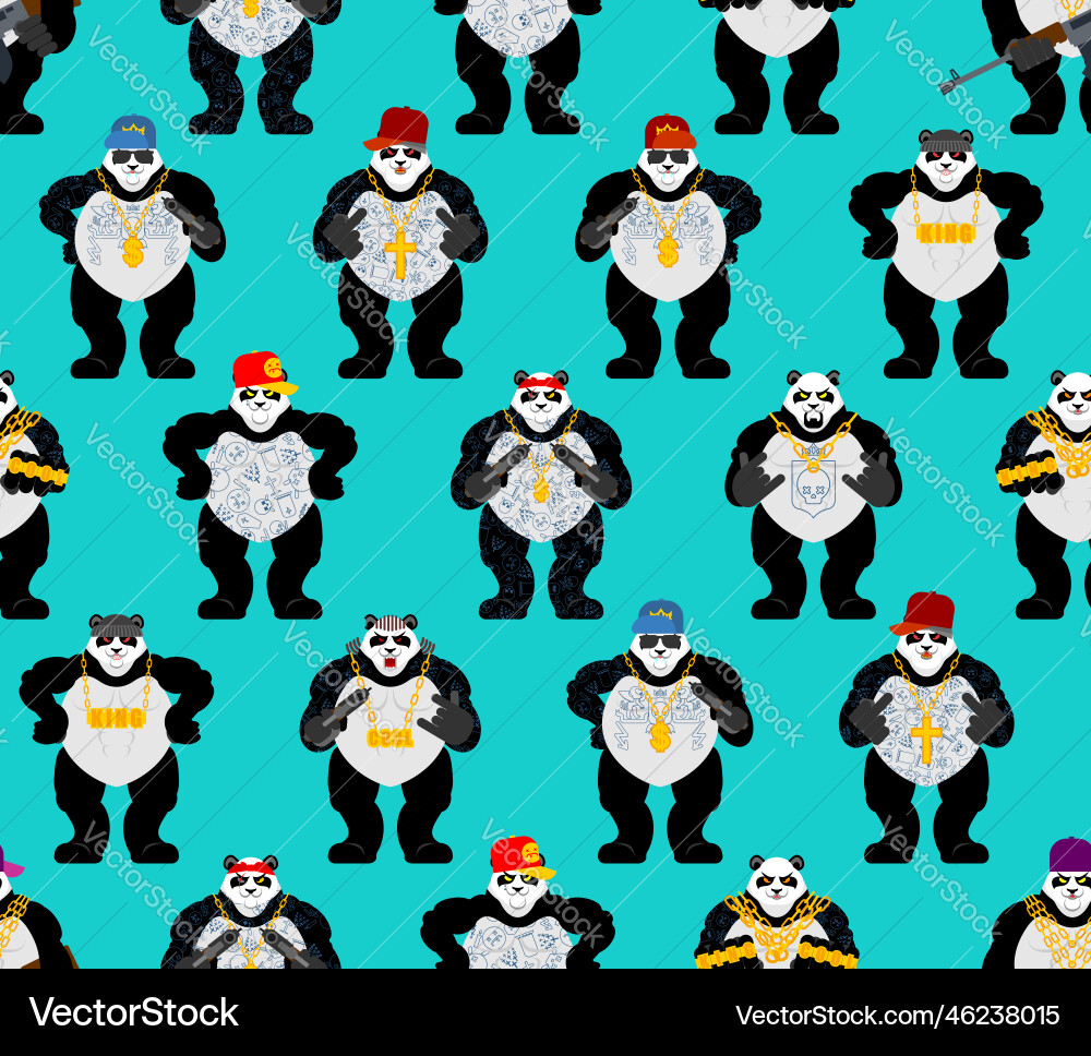 Panda gangster gang pattern seamless cool bear Vector Image