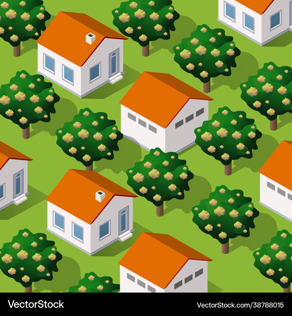 Rural isometric ranch farm with trees fields Vector Image