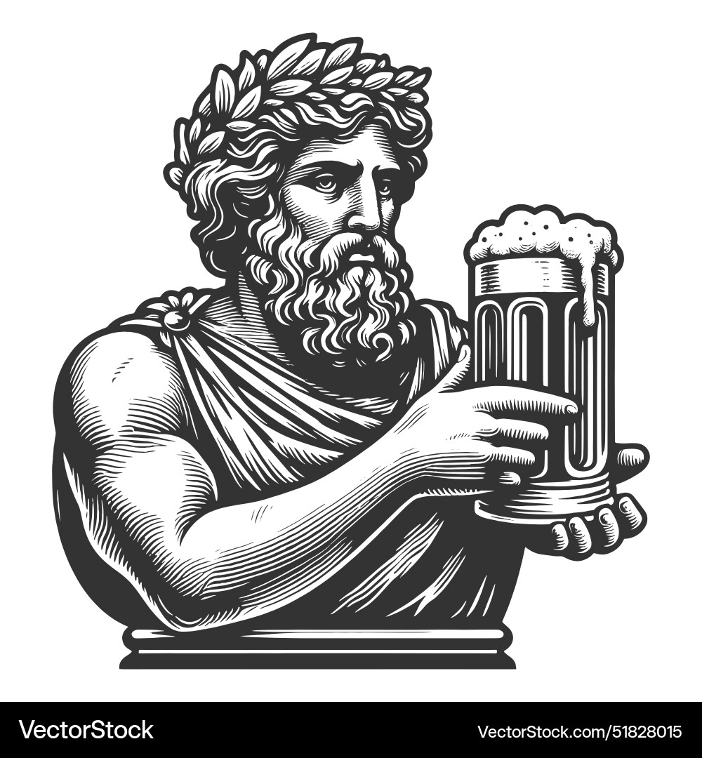 Statue with beer glass engraving Royalty Free Vector Image