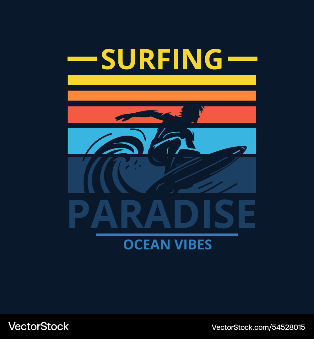 Surfing paradise ocean vibes colourful print Vector Image