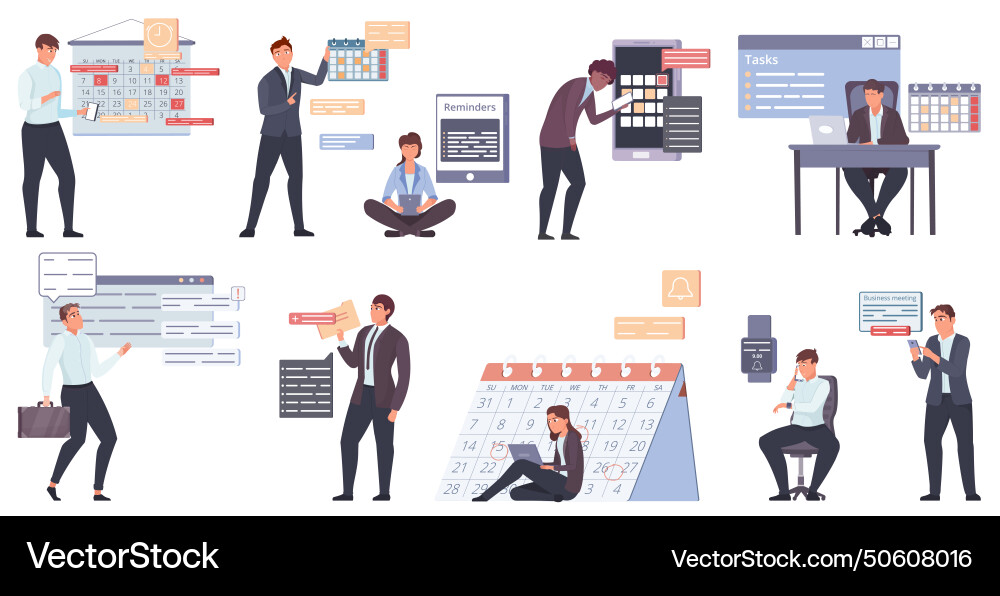 Business people reminder set Royalty Free Vector Image