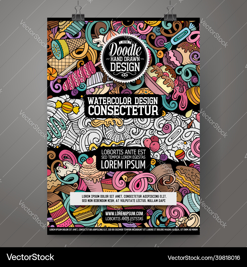 Cartoon doodles sweets poster template Royalty Free Vector