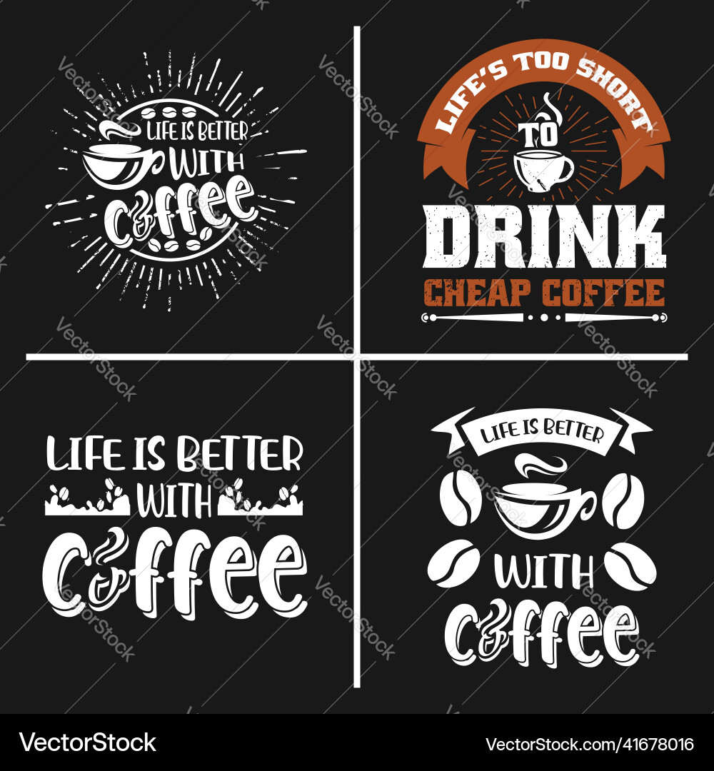 Coffee lettering typographic quotes design bundle Vector Image