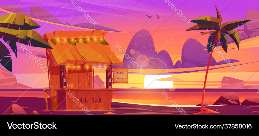 Tiki Bar Sunset Beach Royalty Free Vector Image