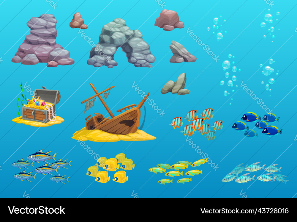 Underwater game asset cartoon ship arch stone Vector Image