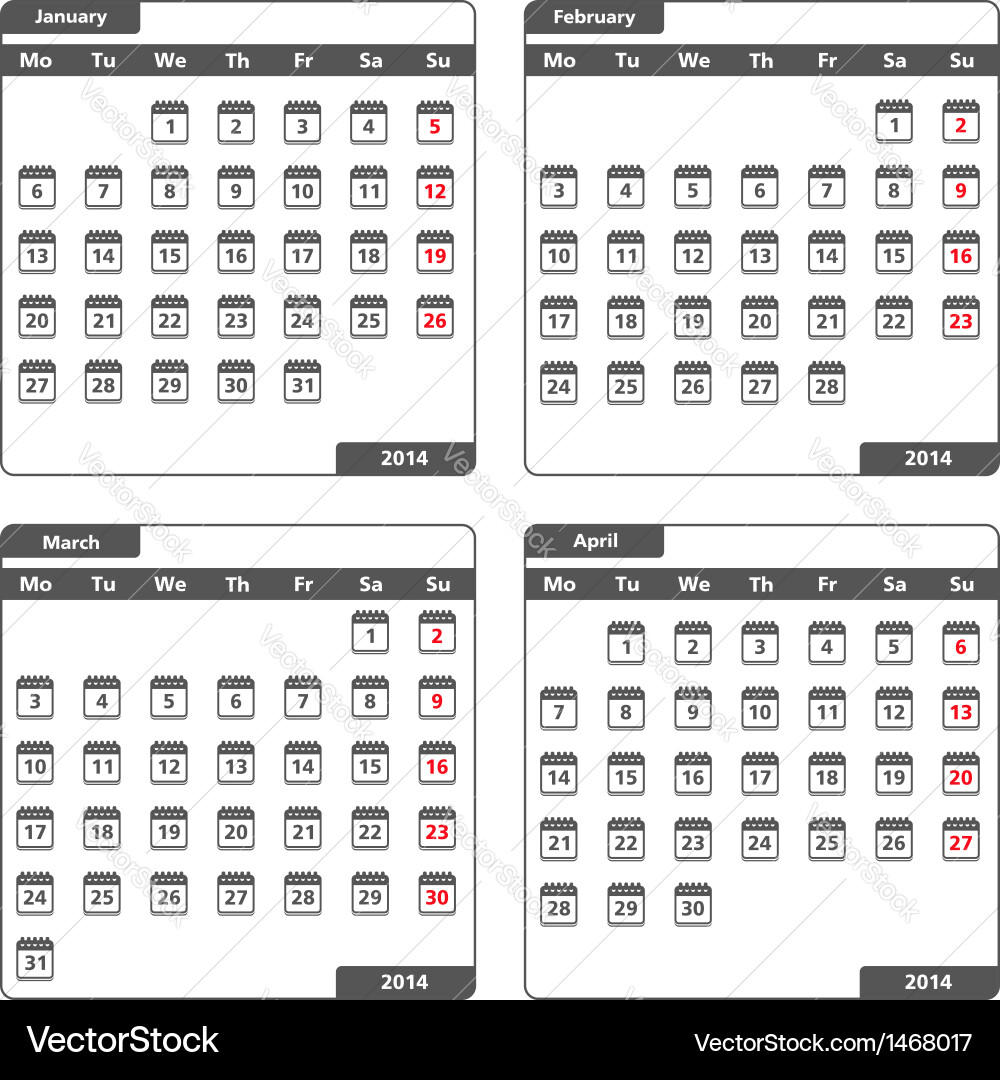 2014 calendar icons Royalty Free Vector Image - VectorStock