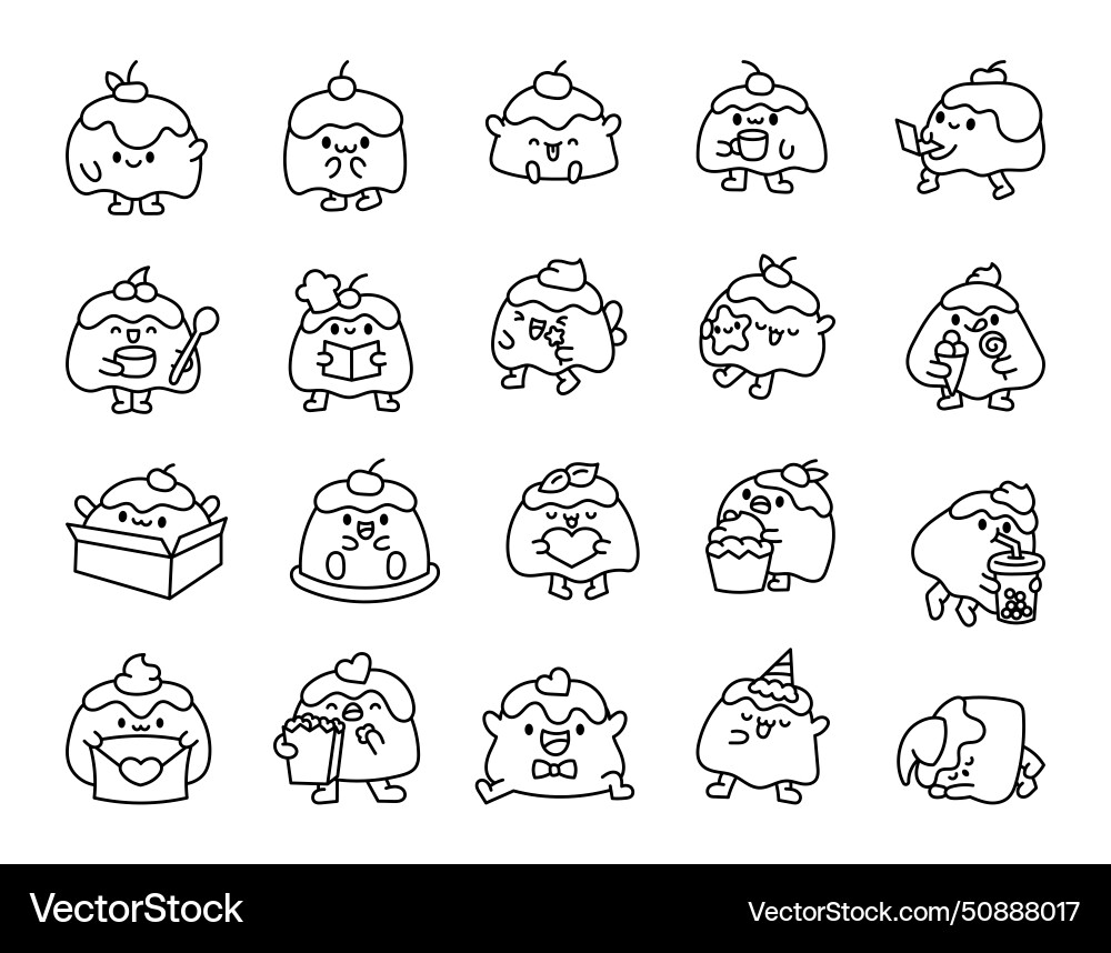 Cartoon happy pudding characters coloring page Vector Image