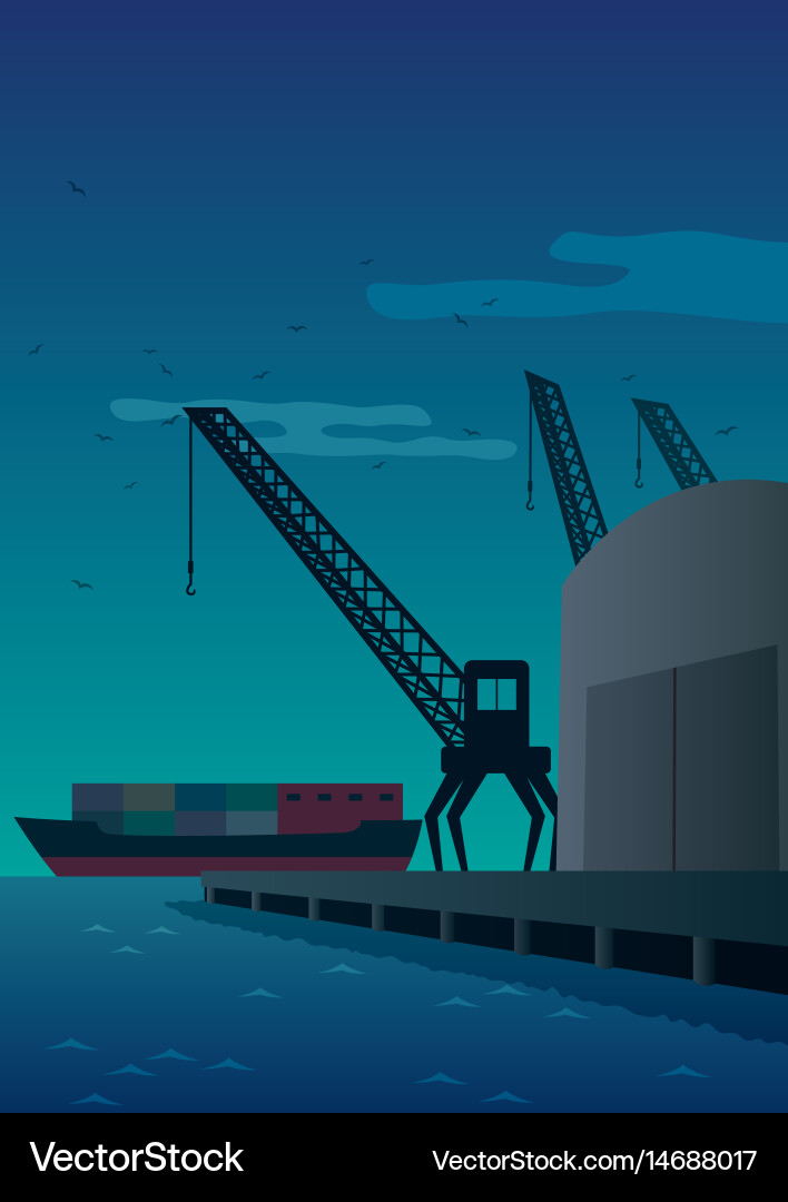 Nighttime Port Scene Royalty Free Vector Image