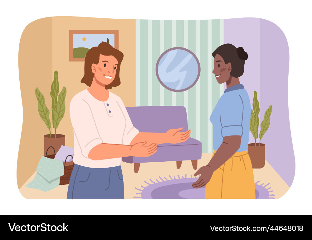 Designer meeting client friends talking Royalty Free Vector