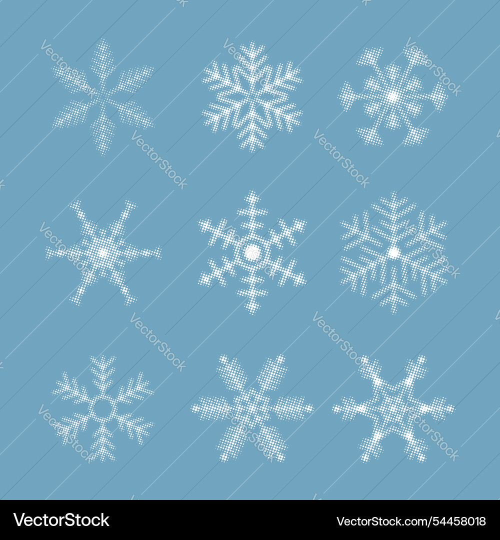 Dotted halftone snowflakes set ornate polka dot Vector Image