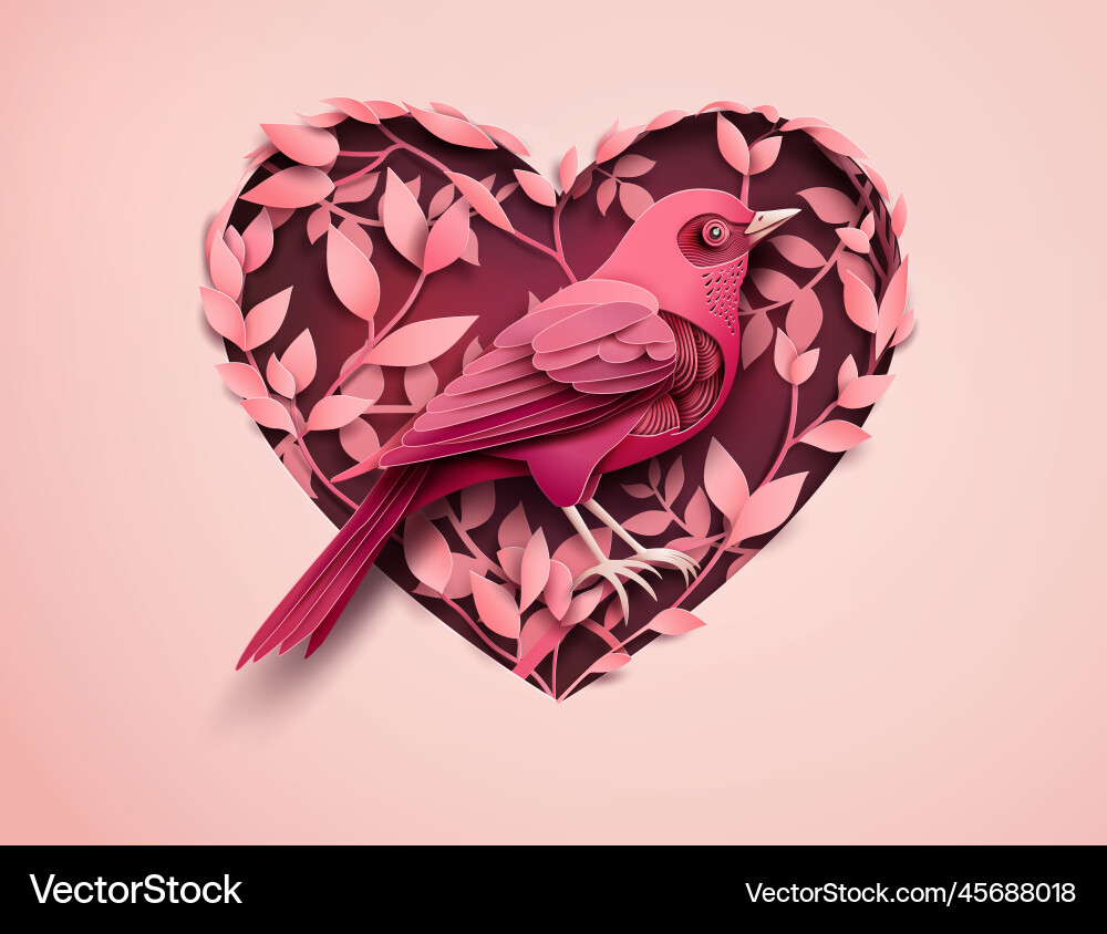 Ed bird perched on a branch of tree heart shape Vector Image