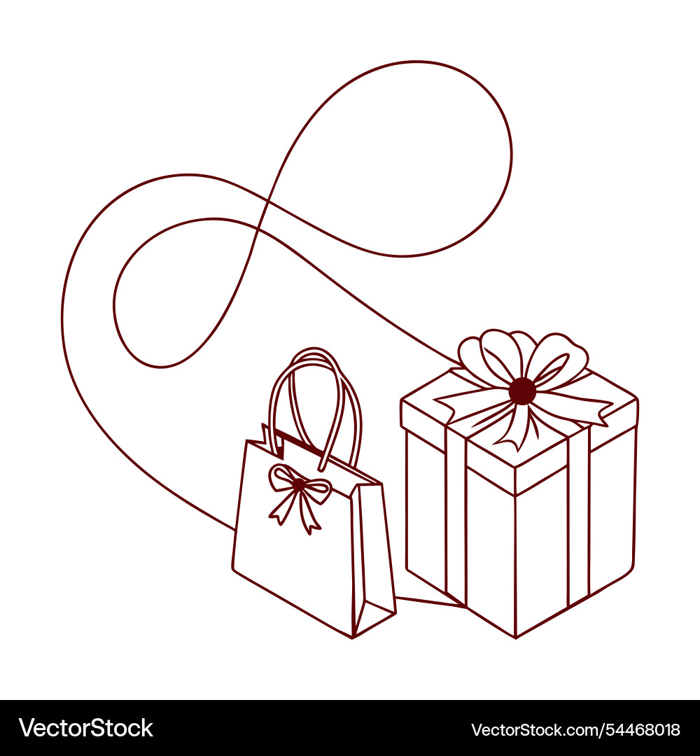 Gift box line icon continuous one Royalty Free Vector Image