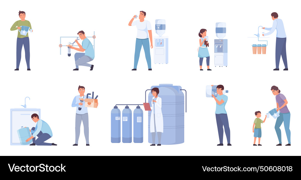 Water purification people set Royalty Free Vector Image