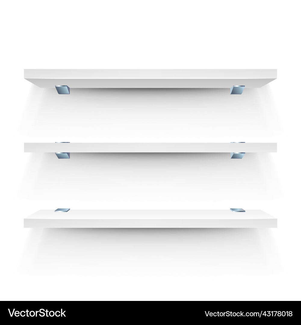 White shelf mockup three empty shelves template Vector Image