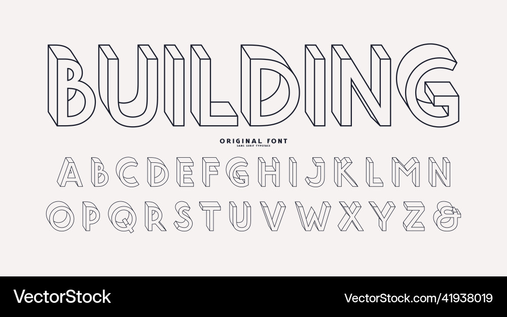 Bulk sans serif font in outline style Royalty Free Vector