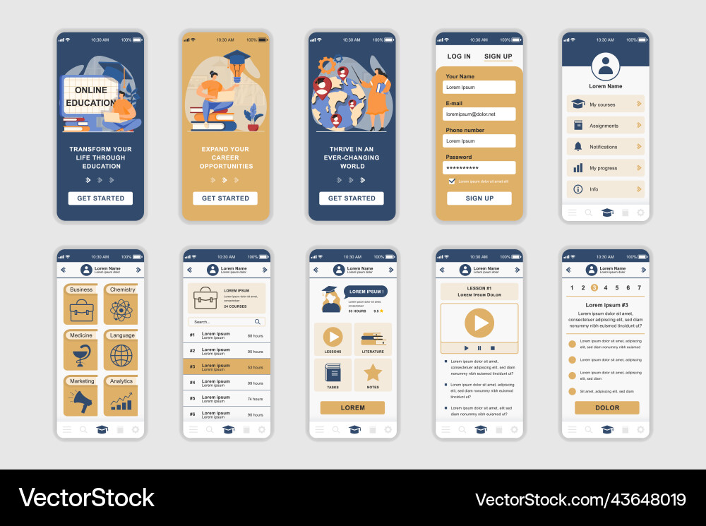 Mobile Education App Screens Royalty Free Vector Image
