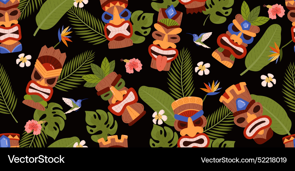 Seamless pattern of tiki mask tropical Royalty Free Vector