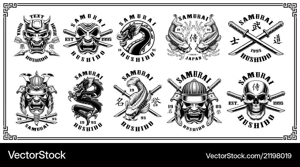 Set of samurai emblems for white background Vector Image